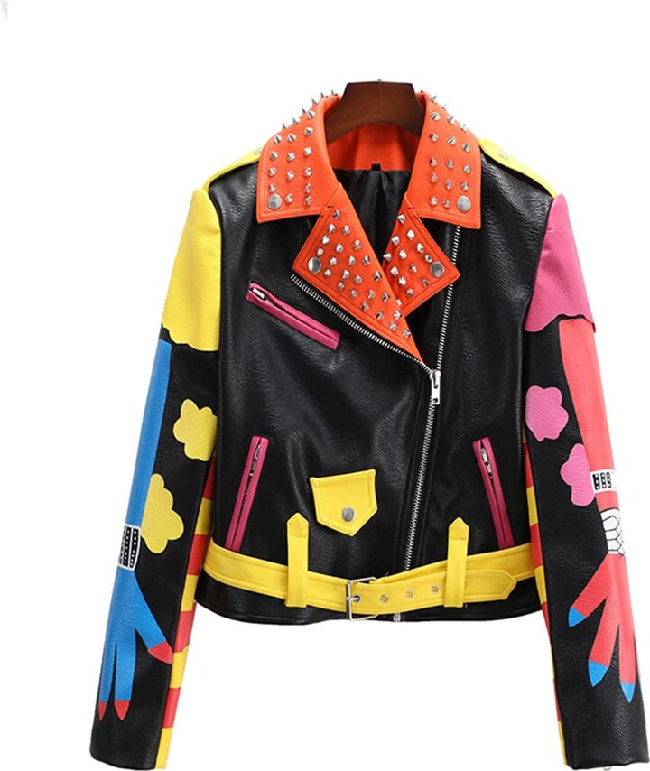 Kanpcelns Women Made Short Leather Jacket Motorcycle Suit Rivet Leather Jacket 6329 S - ShopStyle