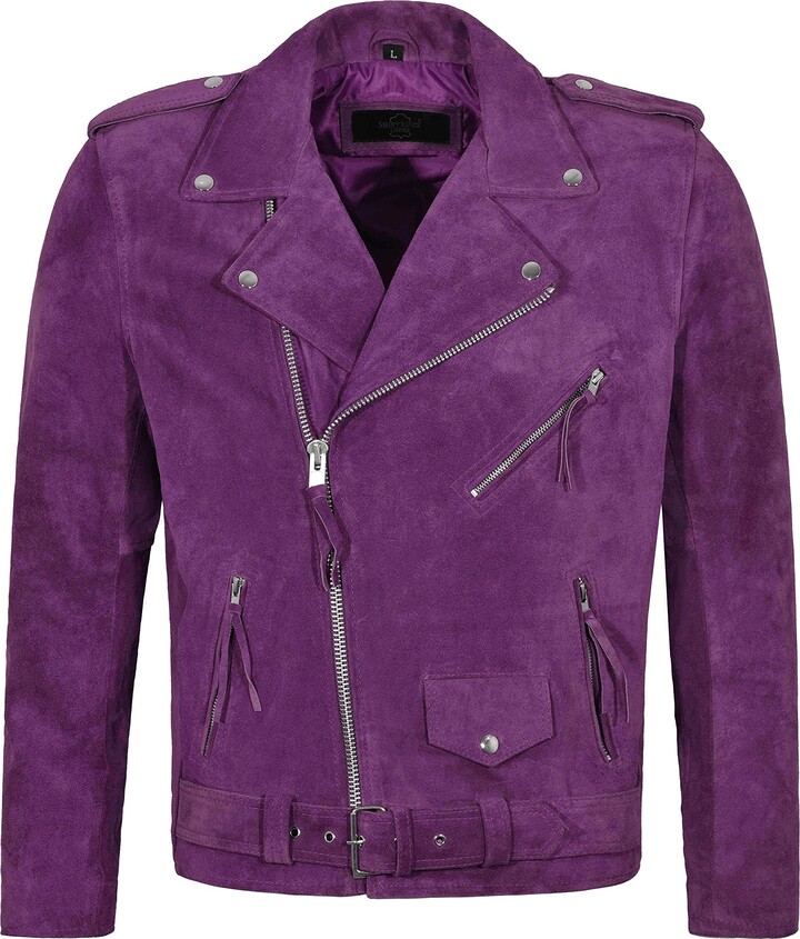Smart Range Leather BRANDO Mens Leather Jacket Purple Cow Suede Bikers ...