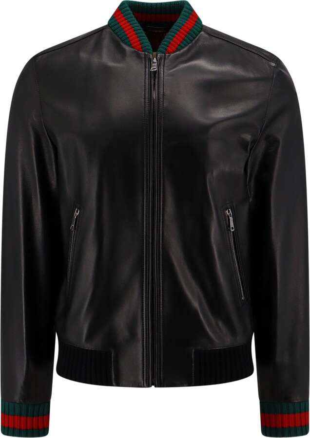 Gucci Leather jacket with Web profiles - ShopStyle