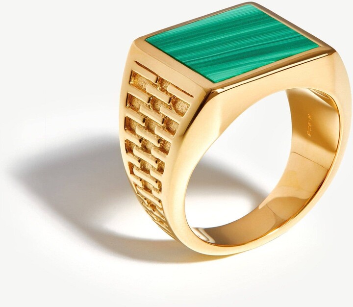Fused Woven Gemstone Square Signet Ring 18ct Gold Plated Vermeil ...