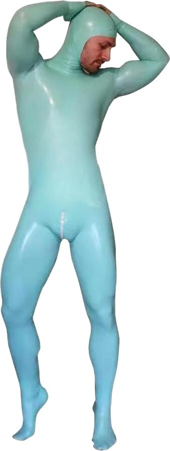 TIANXIAOQWE Latex Catsuit Men's Full Body Rubber Face Entry Catsuit ...