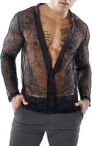 ABAFIP Men's Sheer Mesh Shirt V-Neck Button up Long Sleeve Muscle Tee ...