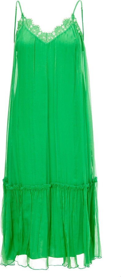 Nissa Women's Spaghetti Straps Green Silk Dress - ShopStyle