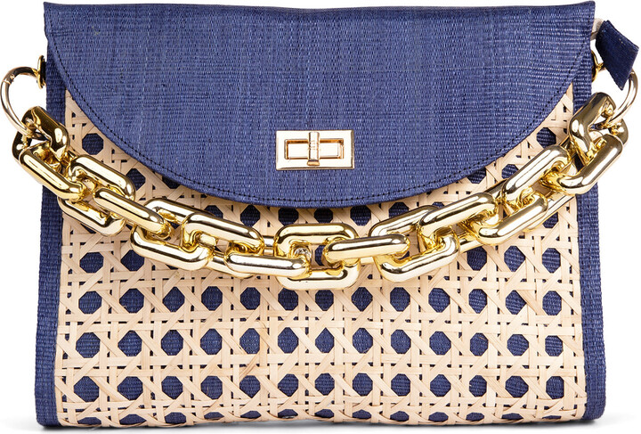 Soli & Sun Women's The Soleil Navy Blue Rattan Woven Clutch With Large ...