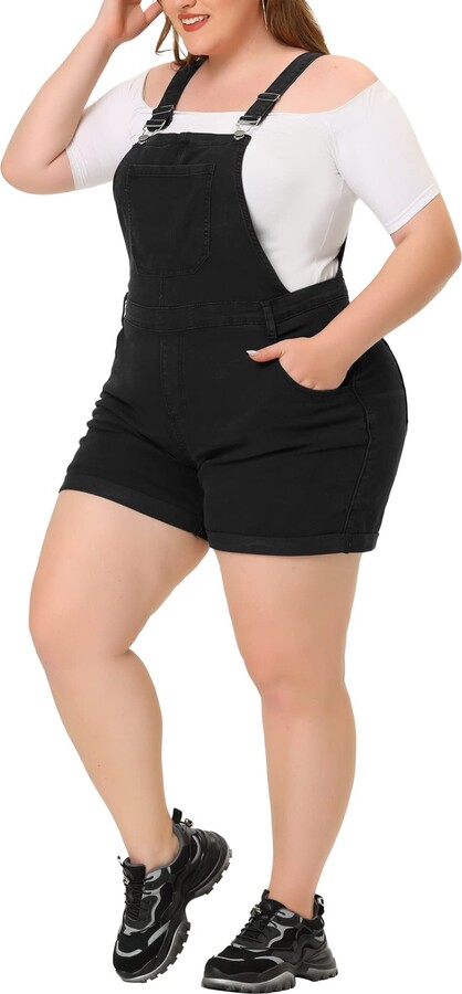 Agnes Orinda Plus Size Overall Shorts for Women Jumpsuit Roll Hem ...