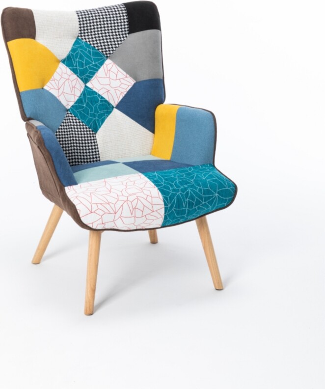 Simplie Fun Modern Patchwork Accent Chair With Solid Wood Armrest And ...