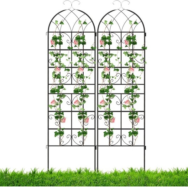 Tangkula Metal Garden Trellis for Climbing Plants 2 Pack Fence Trellis Panels 71” Tall Retro ...