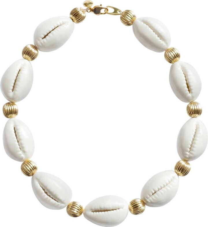 Poporcelain Women's Gold / White Porcelain Cowrie Shell Collar Necklace ...