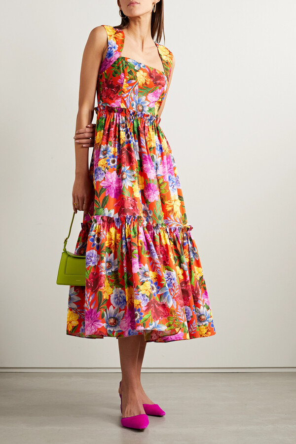 Cara Cara Claire Tiered Floral-print Cotton-poplin Midi Dress - Orange - ShopStyle