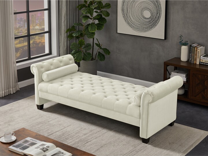 GEROJO Ivory Multi-functional Rectangular Sofa Stool with Tufted ...
