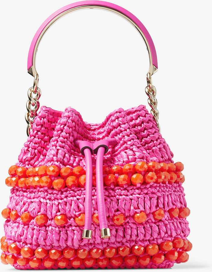 Jimmy Choo Fuchsia Beaded Raffia And Smooth Leather Tote Bag - ShopStyle