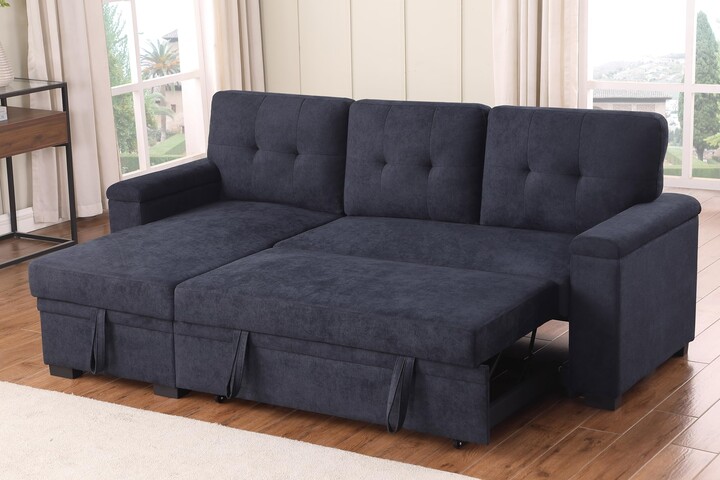 Eafurn 84.5" W Woven Fabric Reversible Sleeper Sectional Sofa Convertible Corner Couch Pull Out ...