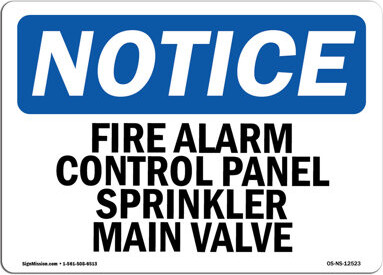 SignMission Fire Alarm Control Panel Sprinkler Main Valve Sign ...