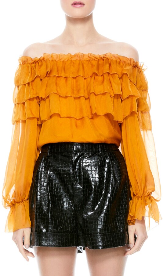 Alice + Olivia Ersa Ruffle Tiered Silk Blouse - ShopStyle Tops