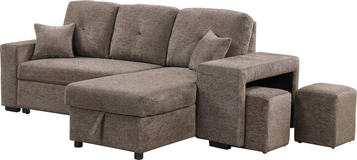 EDWINRAYLLC Reversible Sleeper Sectional Sofa Bed Pull-out L-shaped ...