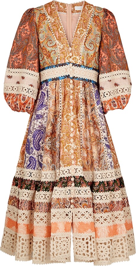 Zimmermann Devi Spliced Printed Linen Midi Dress - ShopStyle