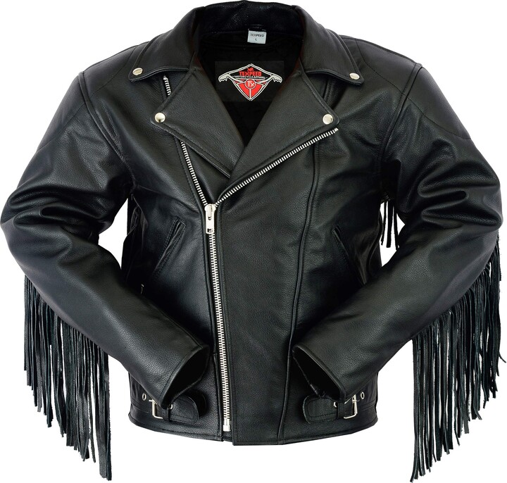 Texpeed Mens Leather Motorcycle Jacket - Fringed Tassels Marlon Brando ...