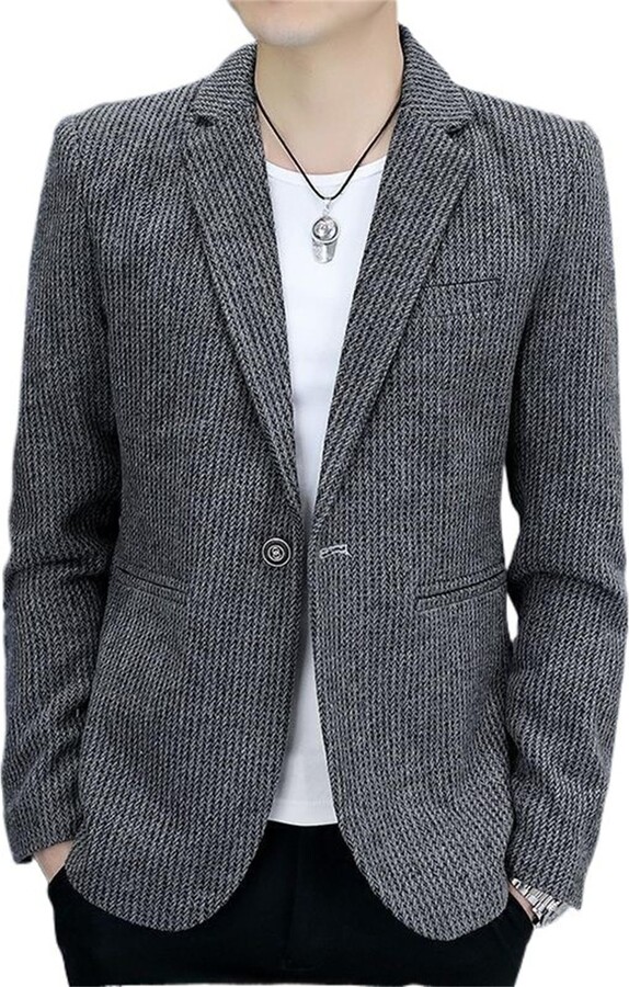 ZH8FCHAN Mens Clasic Fit Plaid Suit Jacket One Button Lightweight ...