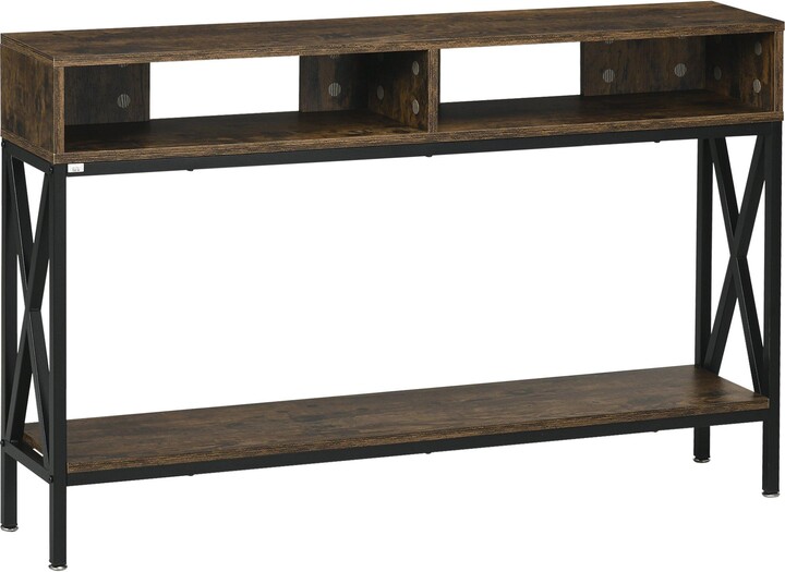 HOMCOM Industrial Style Console Table with 3 Compartments Metal Frame ...