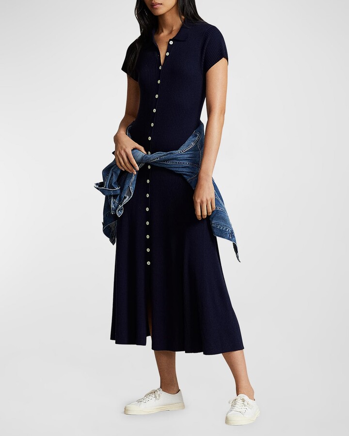 Polo Ralph Lauren Rib-Knit Merino Wool Polo Sweater Dress - ShopStyle