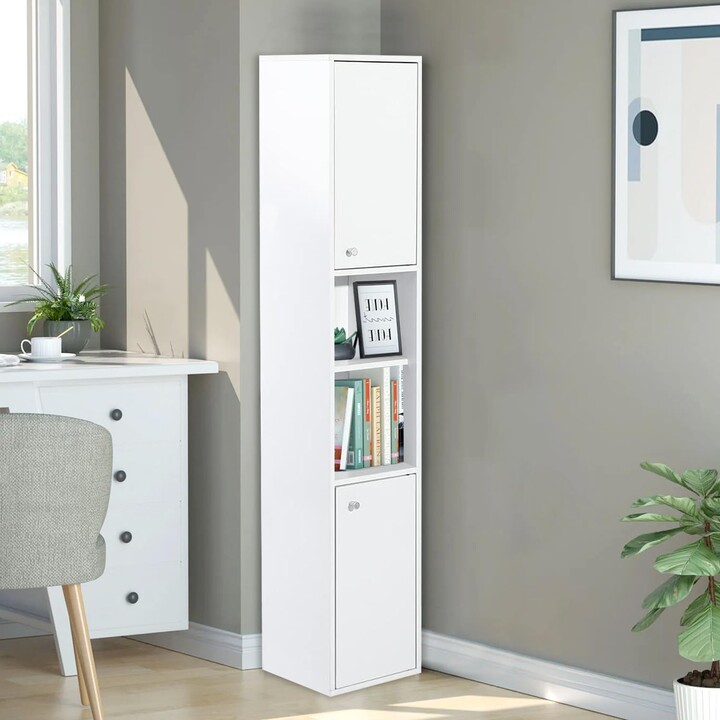 FurnitureR Linen Tower Storage Cabinet with 2 Doors and 6 Shelves ...