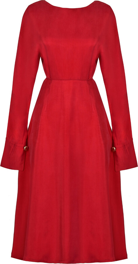 Sarvin - Red Long Sleeve Backless Dress - ShopStyle