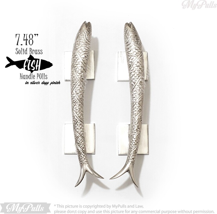 Etsy 7.48" Inches Pair Solid Brass Retro Fish Pull Silver Doff Finish ...