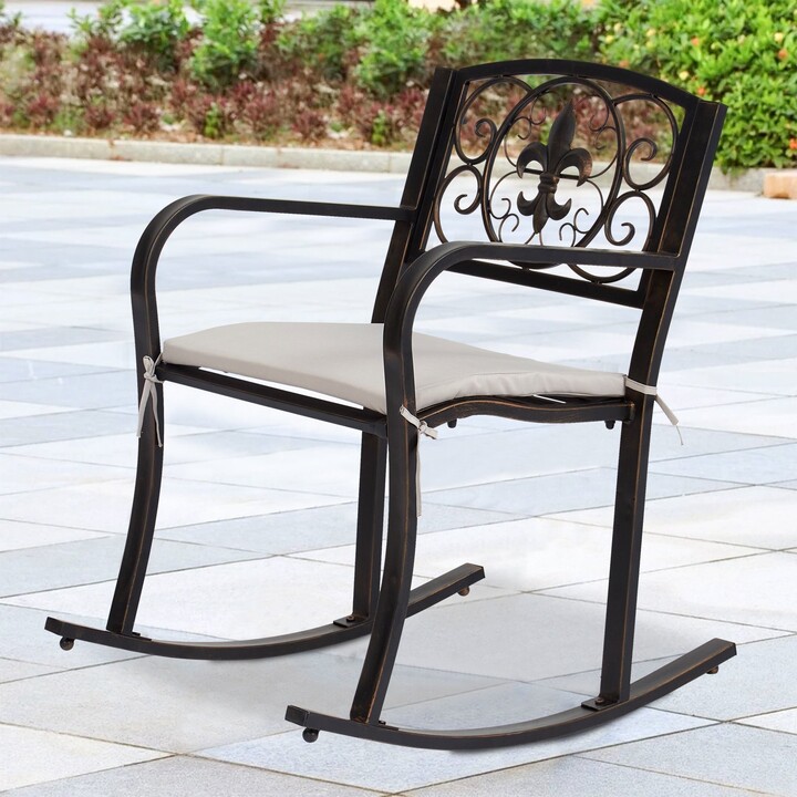 Kinsunny Outdoor Metal Rocking Chair Patio Rocking Bench with Cushion ...
