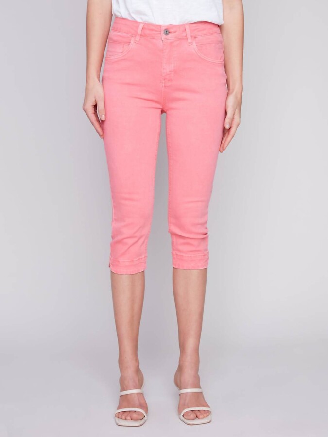CHARLIE B Knee High Capri Twill Pants In Flamingo - ShopStyle