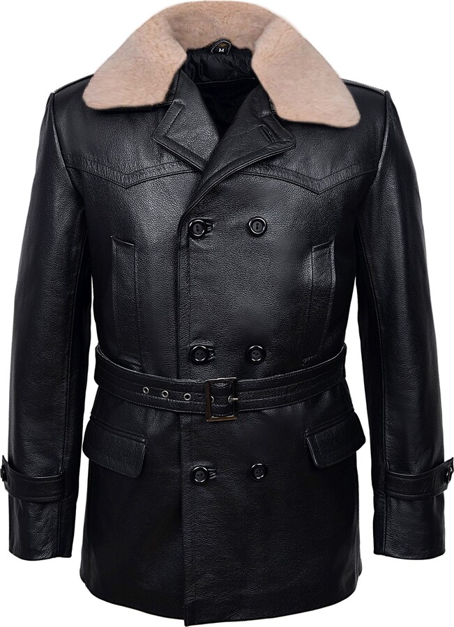 Smart Range Leather Men’s German Pea Coat Classic Reefer Military Hide ...