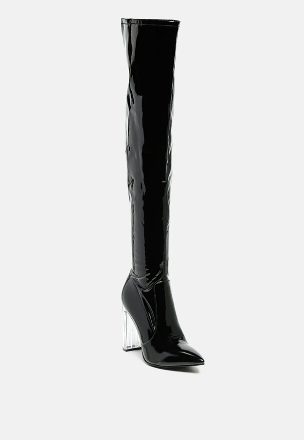 London Rag Noire Thigh High Long Boots In Patent Pu - ShopStyle