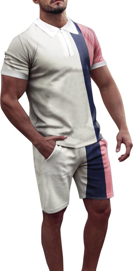 JAYYOU Men's Short Sets Outfits Summer Sports Suit Short Sleeve Shirt ...