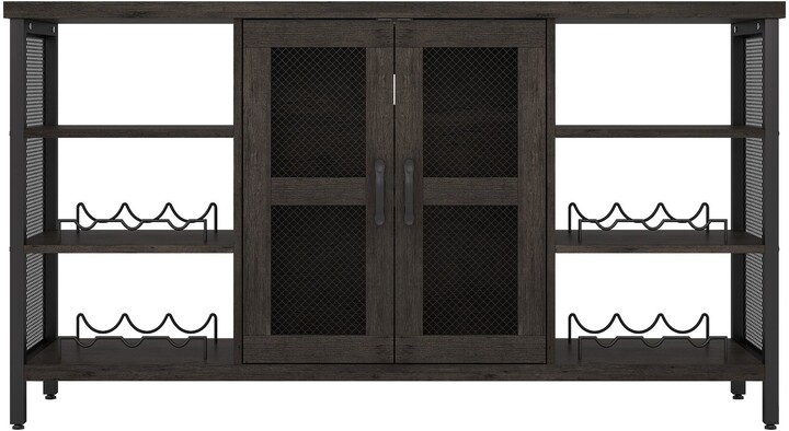 TONWIN Wine Bar Cabinet for Liquor Glass Rustic Wood Wine Bar Golden ...