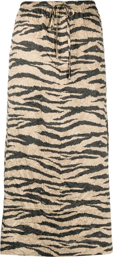 Ganni Tiger-Print Midi Skirt - ShopStyle