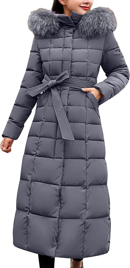 DGHM Womens Maxi Long Hooded Puffer Quilted Parka Coat Extra Long ...