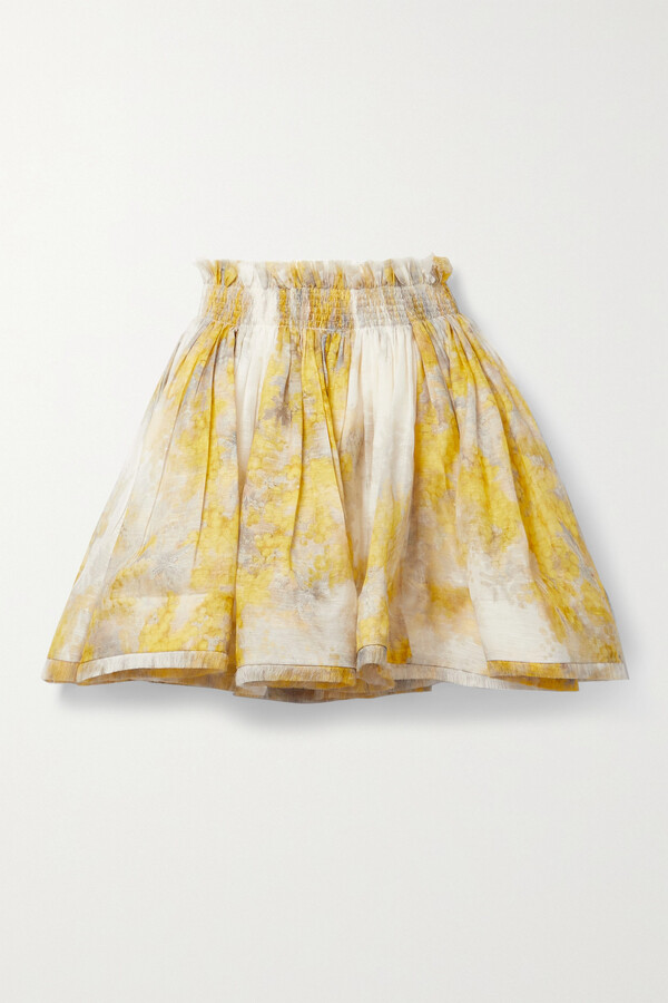 Zimmermann Wild Botanica Shirred Floral-print Linen And Silk-blend Mini ...