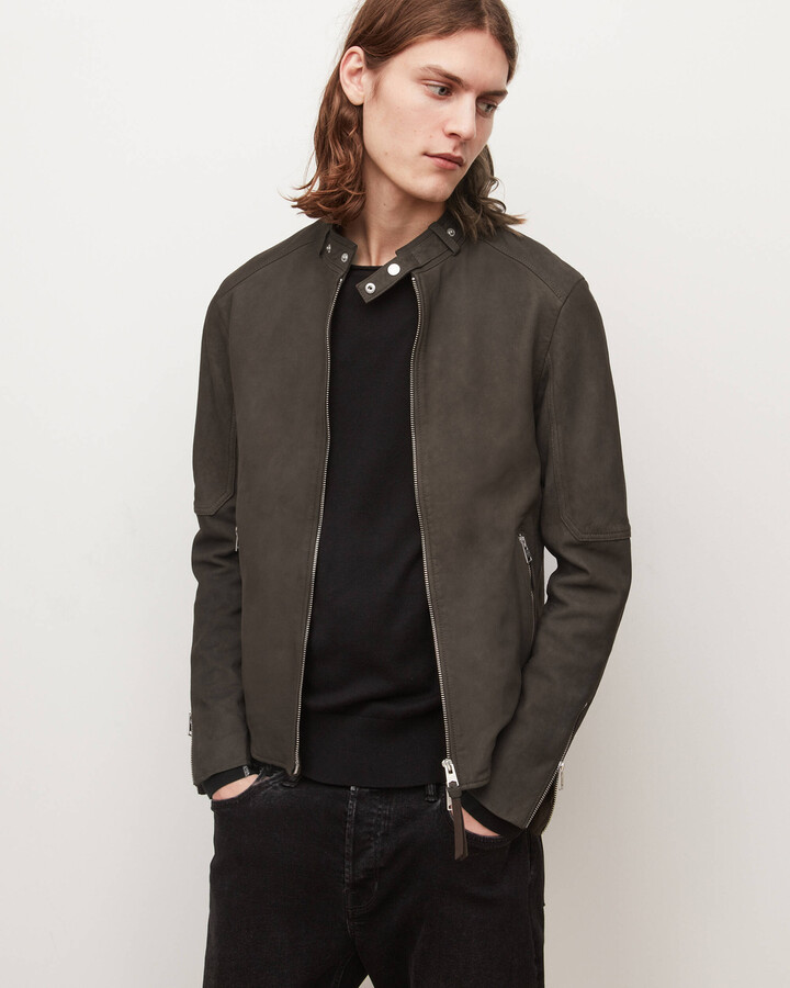 AllSaints Cora Leather Bomber Jacket - Charcoal - ShopStyle