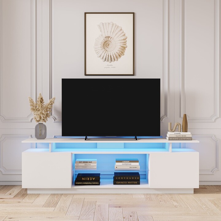 Media Console Entertainment Center Television Table, 2 Storage Cabinet ...