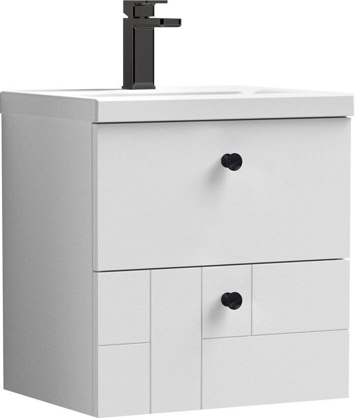 Balterley Wall Hung 2 Drawer Vanity Basin Unit & Basin, White, Black ...