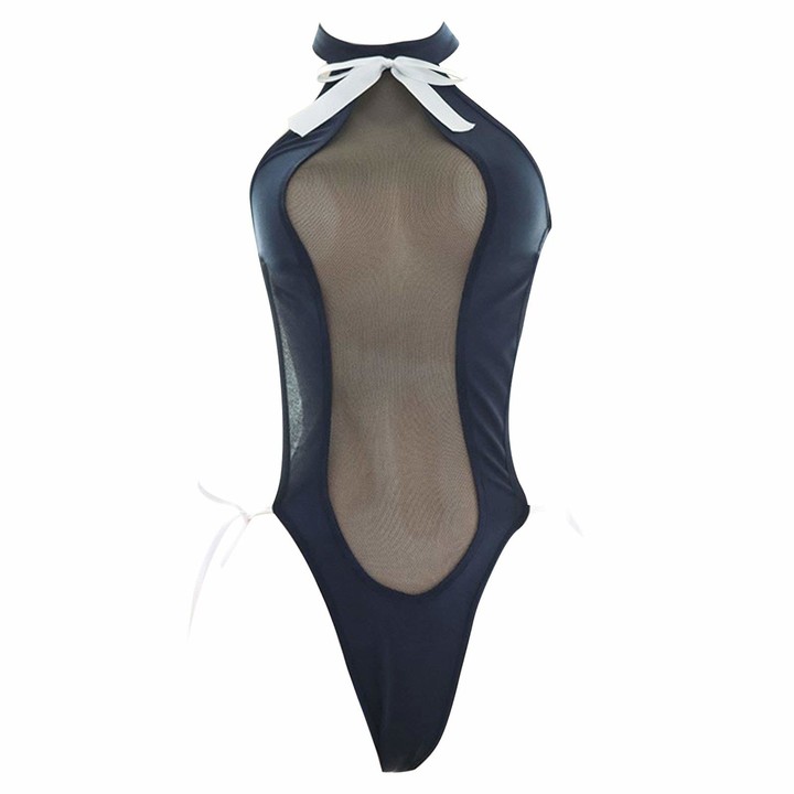 Kaerm Women Sexy Sheer See Through One Piece Thong Leotard High Cut Teddy Bodysuit Swimsuit ...