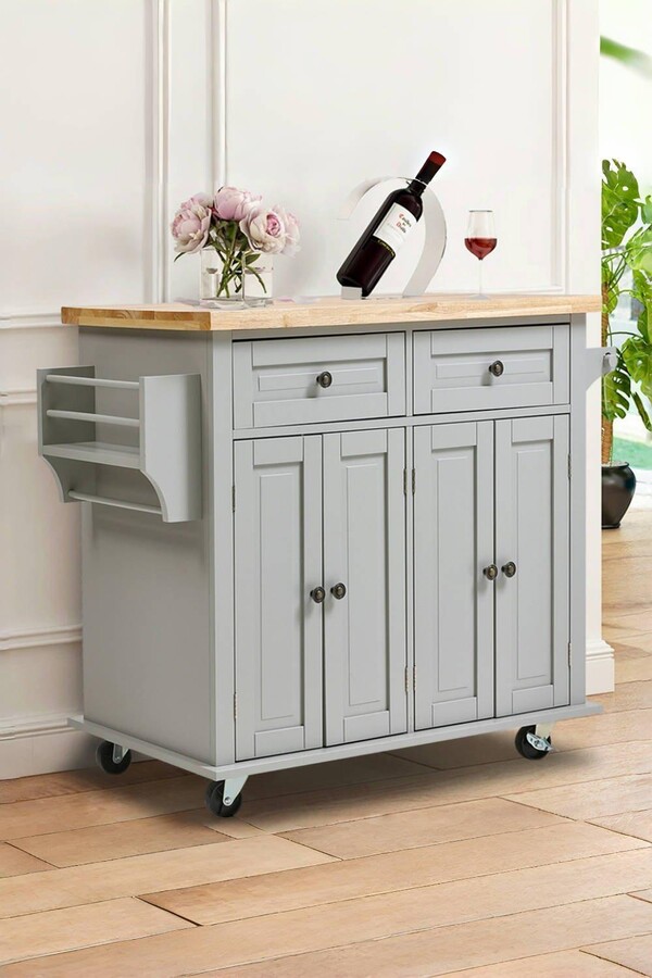 Living and Home Rolling Wooden Kitchen Island Trolley Cart with 2 ...
