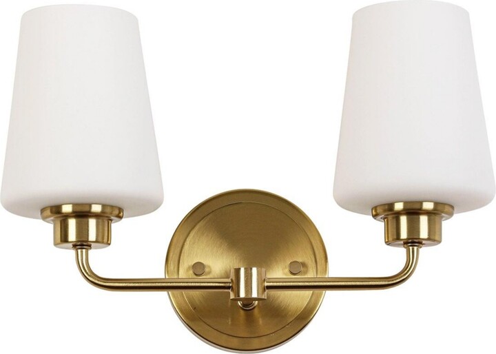 Flynama 2-Light White Plus Gold Bathroom Vanity Light with Shade ...