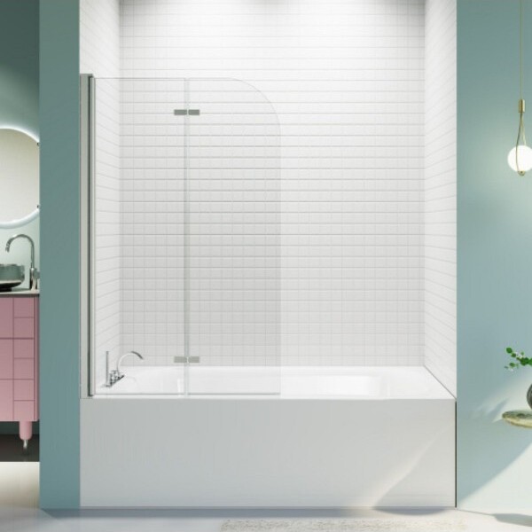 The Misty Moon Reversible Bifold Chrome-Finish Shower Tub Panel with ...