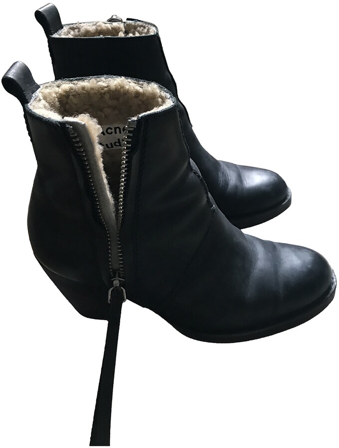 Acne Studios black Leather Ankle Boots - ShopStyle