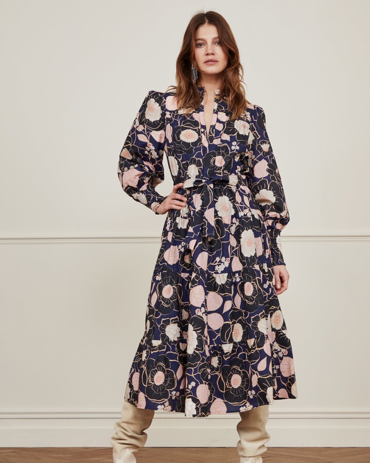 Fabienne Chapot Arlene Black Blossom Midi Dress - ShopStyle