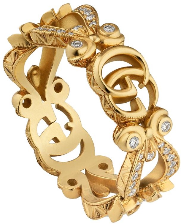 Gucci 18kt yellow gold pavé diamond Flora ring - ShopStyle