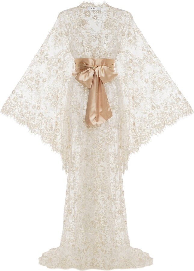KÂfemme - Luxury Long Sheer Lace Boudoir Bridal Robe - Sunrise In ...