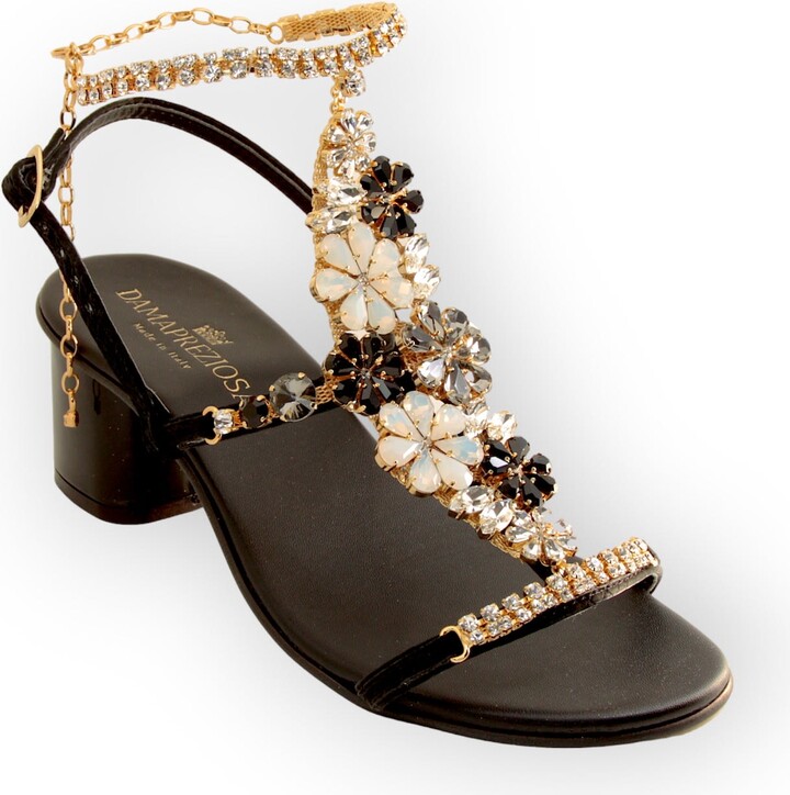 Damapreziosa Women's Daisy Black And White Crystals Embellished Sandal ...