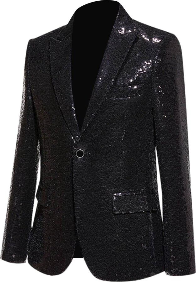 Generic Sequin Jacket Men's Glitter Shiny Slim Fit Blazer One Button ...