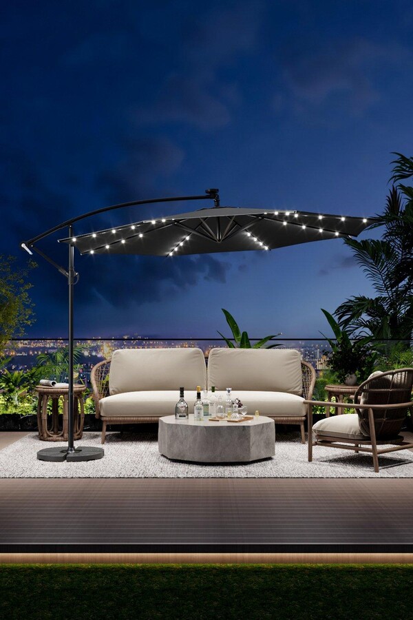 Garden Sanctuary Garden Solar LED Lighted Patio Parasol with Cross Base ...